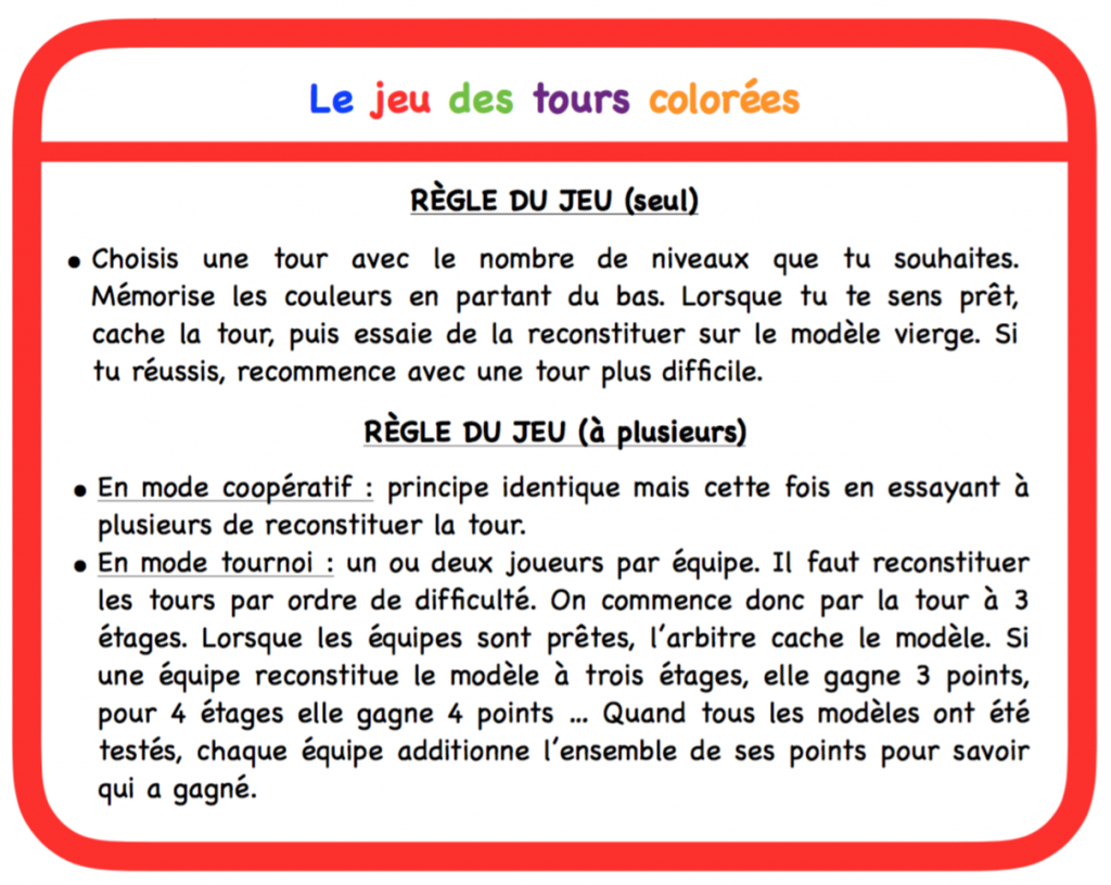 Le jeu des tours colorées - leblogducancre.com
