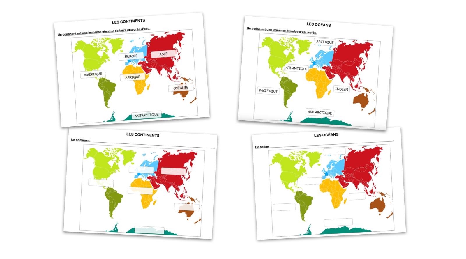 Continents et océans - exercices - leblogducancre.com